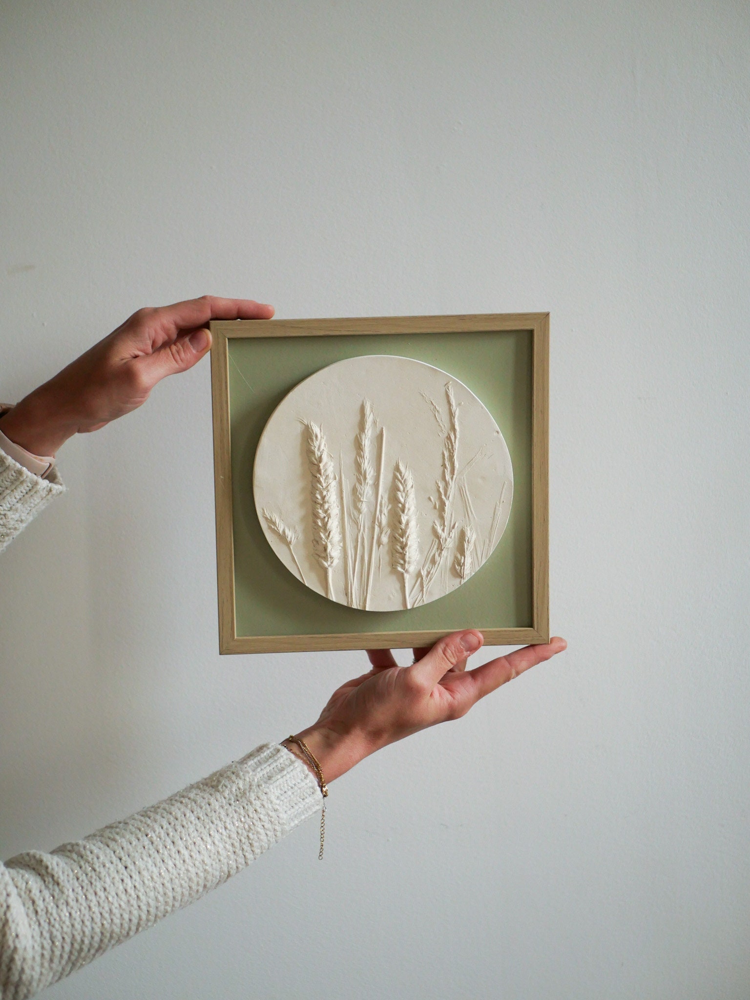 Delicate, Timeless Plant Bas-relief Frame, Unique Piece, Plaster, Wheat ...