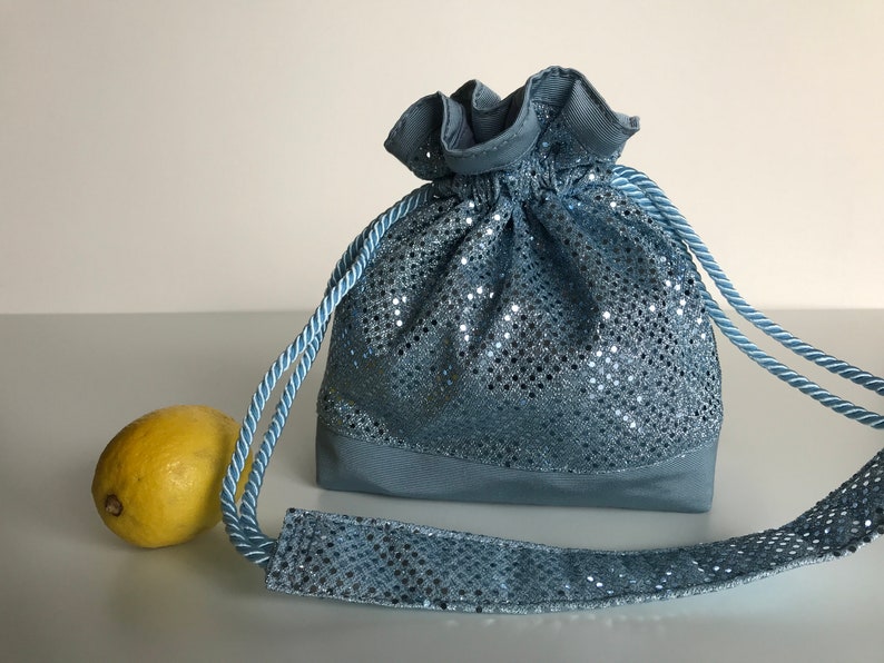 Blue Shinny Evening Drawstring Bag - Etsy