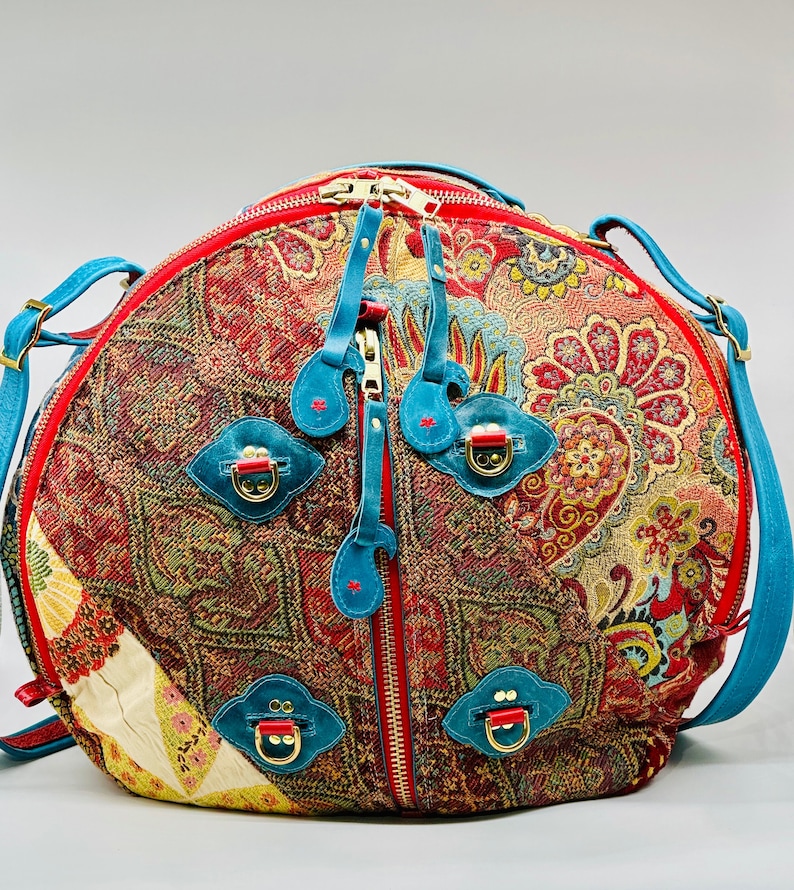 Transformable Tapestry Backpack With Leather Handles and Trims "muse ...