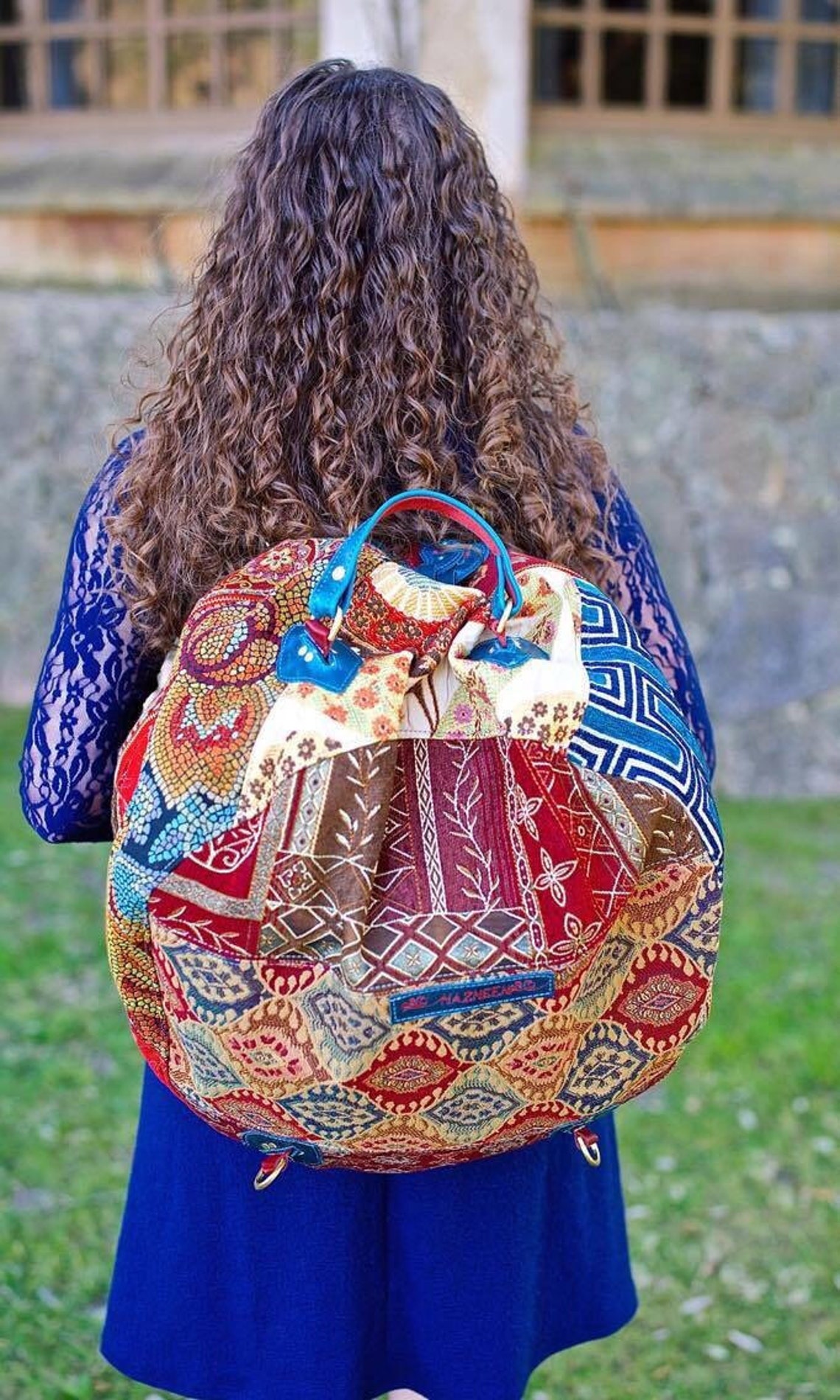 Transformable Tapestry Backpack With Leather Handles and Trims ...