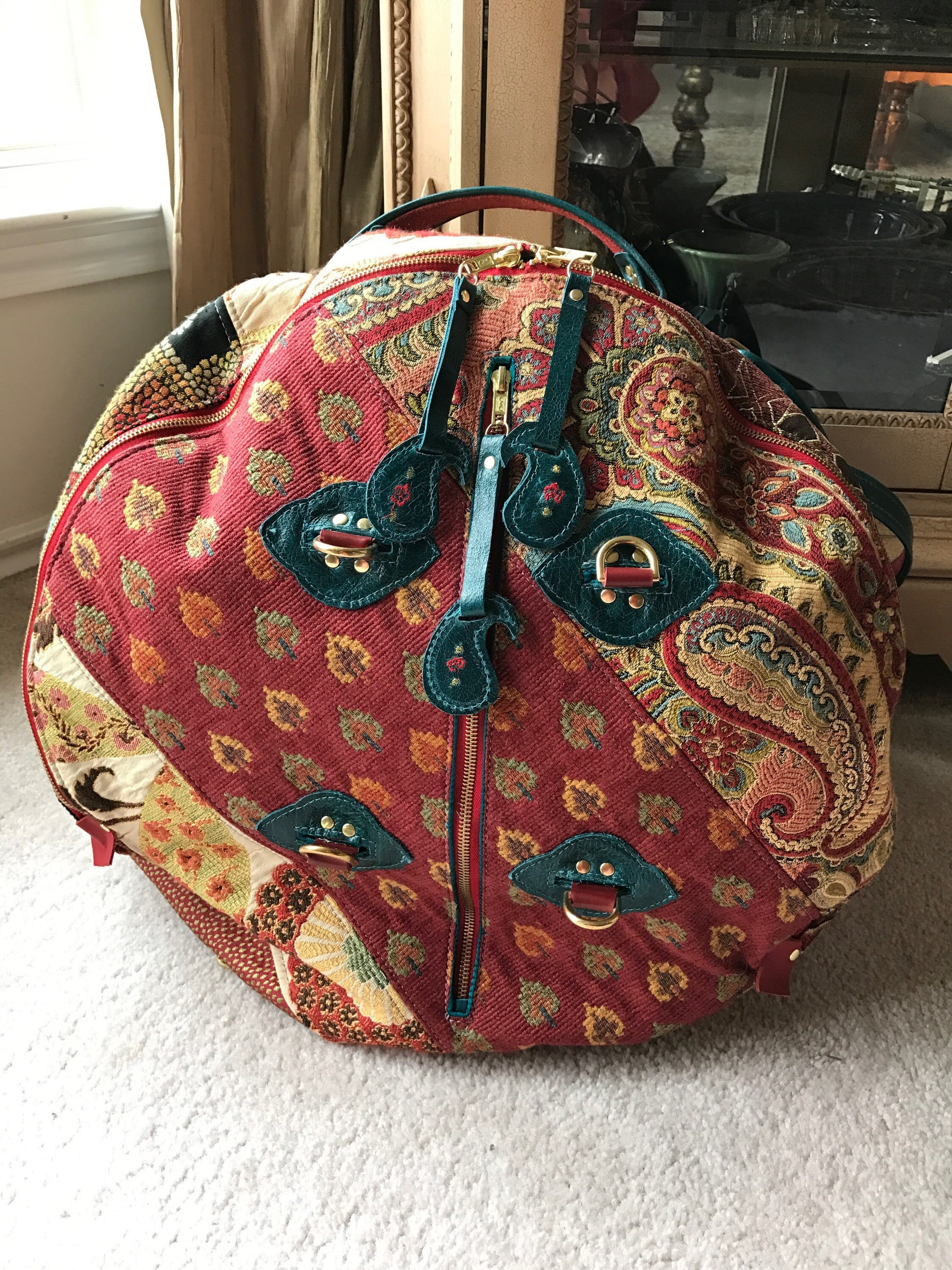 Transformable Tapestry Backpack With Leather Handles and Trims ...