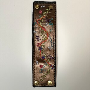 All Leather Cuff With Zippered Bronze Floral Embroidery - Etsy