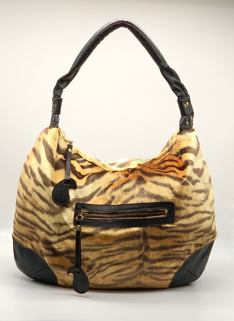 Black Leather and Faux Tiger Hobo Bag Large - Etsy