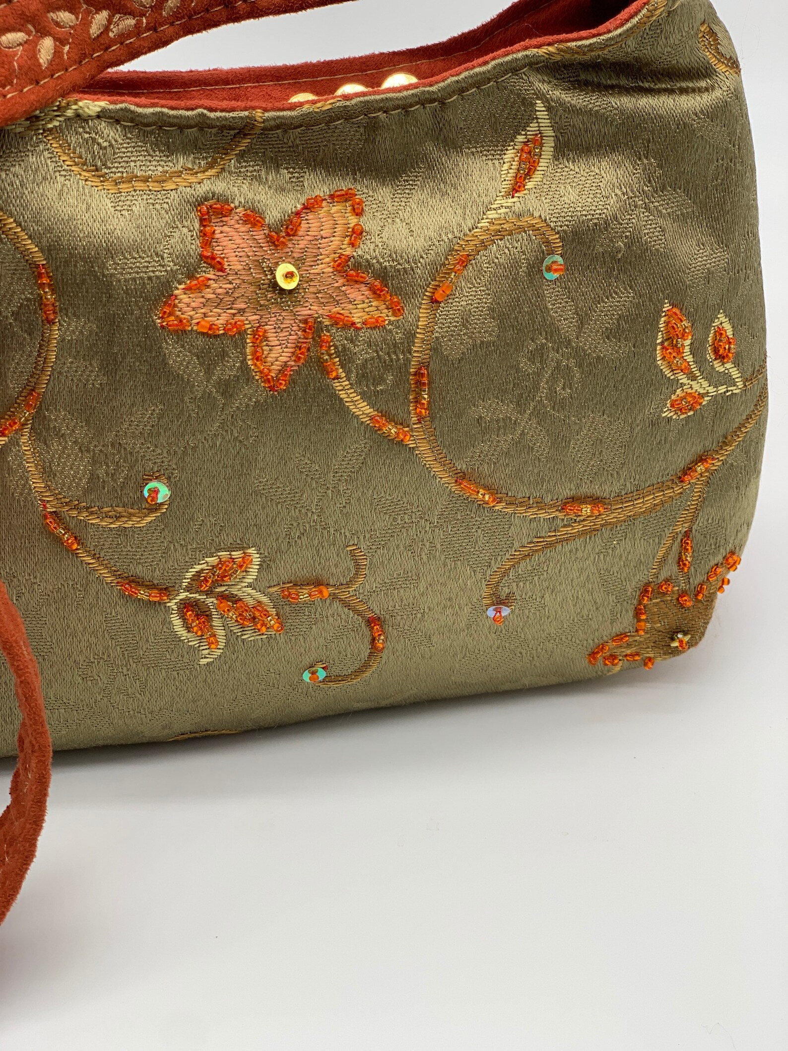 Burnt Orange and Sage Beaded Purse With Embroidered Handle “glistening ...