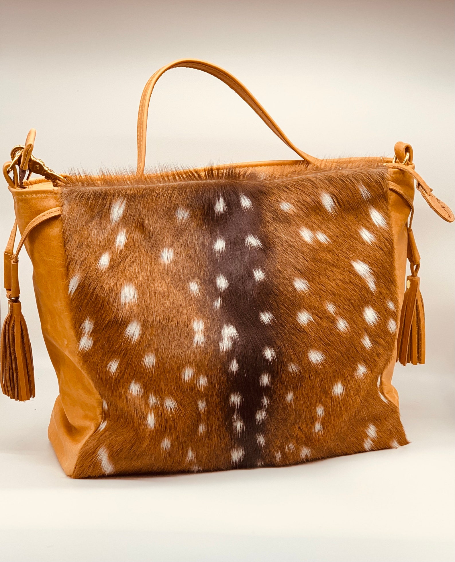 Axis Deer Skin With Fur on and Genuine Leather Medium Shoulder Bag - Etsy