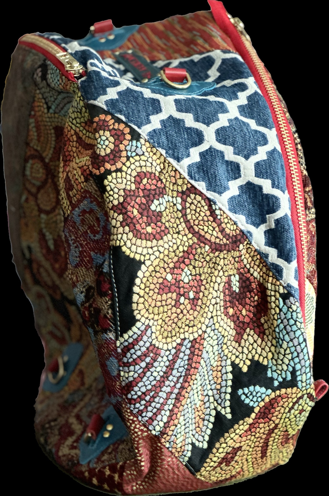 Transformable Tapestry Backpack With Leather Handles and Trims ...