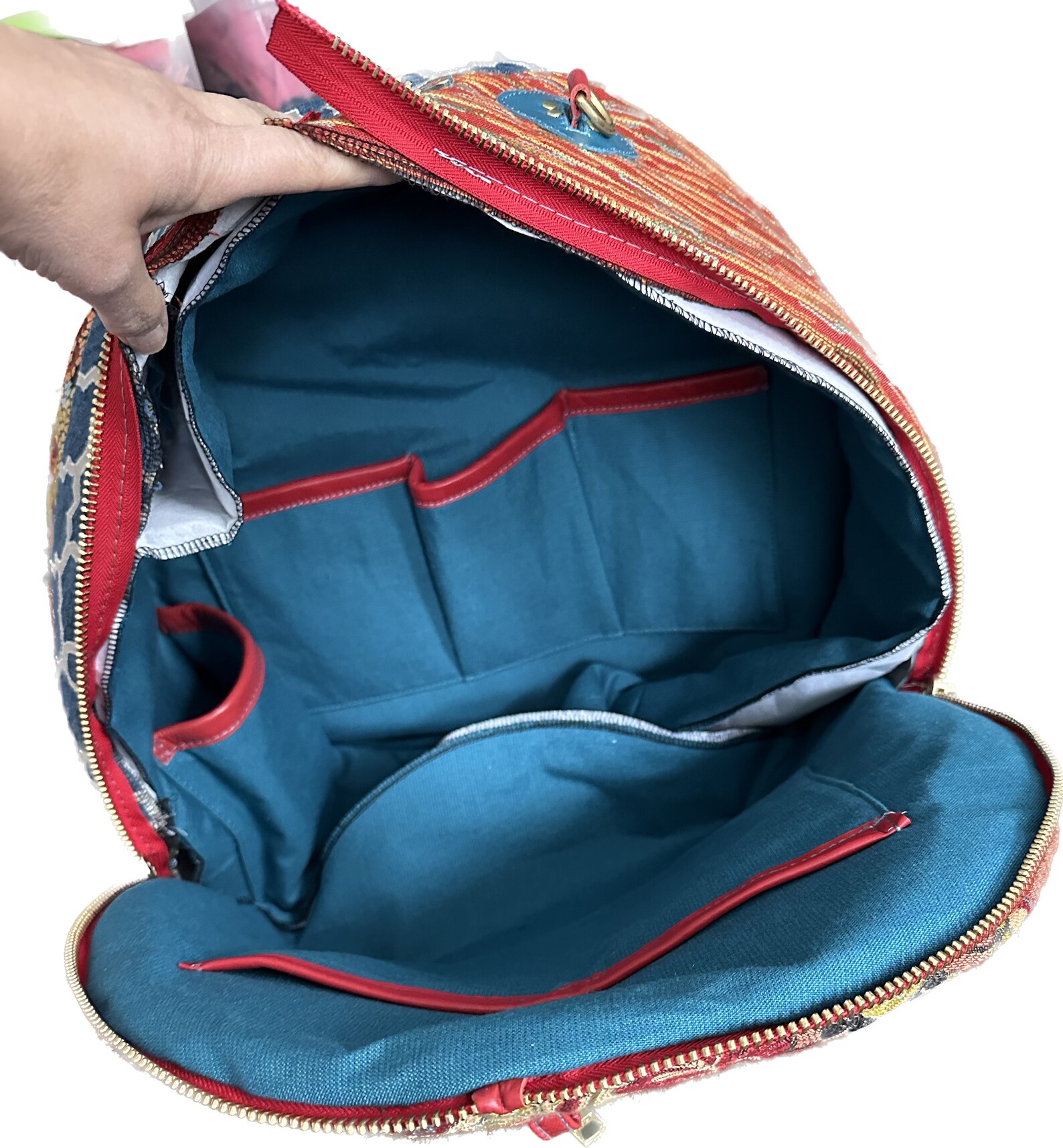 Transformable Tapestry Backpack With Leather Handles and Trims ...