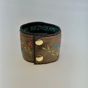 All Leather Cuff With Zippered Bronze Floral Embroidery - Etsy