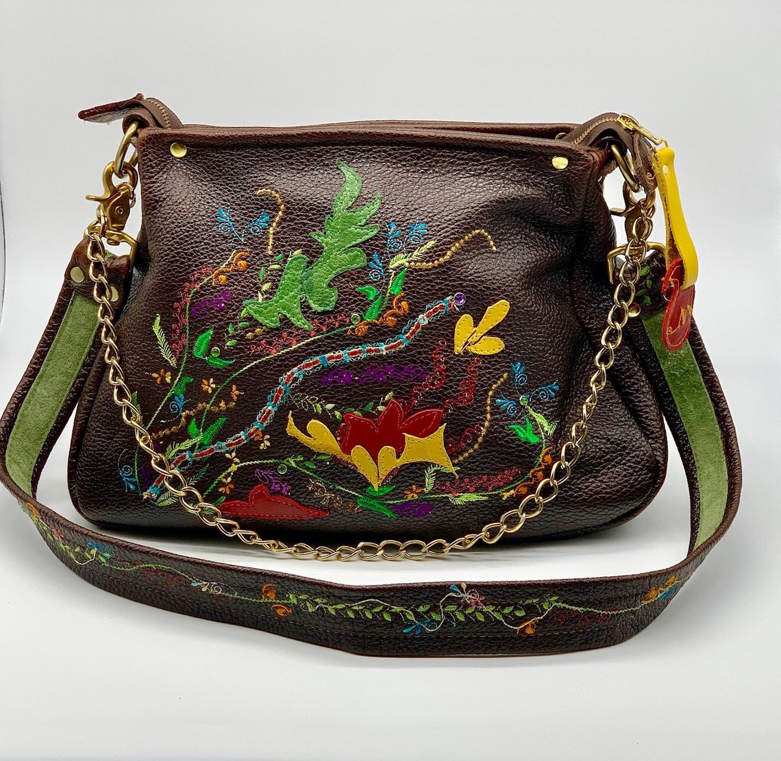 Brown Pebbled Leather With Embroidery Exclusive Collection - Etsy