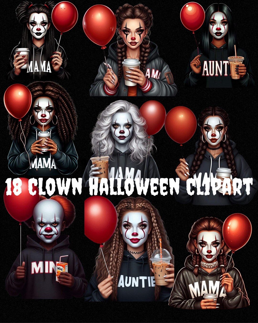 Clown Halloween Clipart Bundle Scary,scary Clown Animation, Horror ...