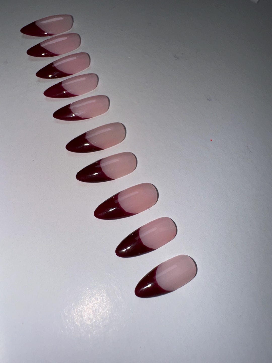 Set of 22 Cherry Red French Tip Almond Nails - Etsy