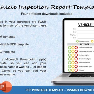 Vehicle Inspection Report Template: Editable PDF Car Checklist (digital ...