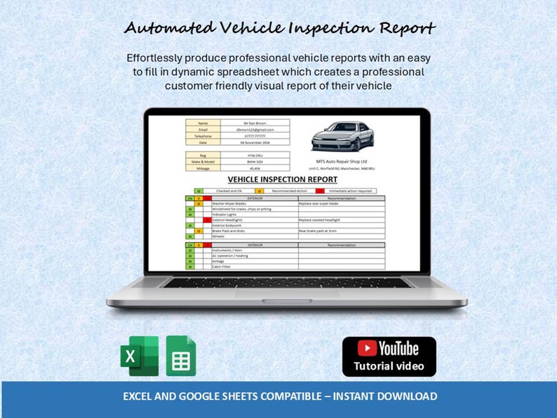 Vehicle Inspection Report Template Spreadsheet: Automated Car ...