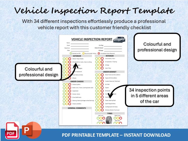 Vehicle Inspection Report Editable PDF Car Evaluation Template Digital ...