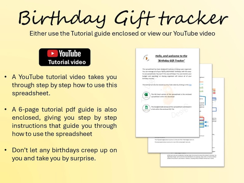 Birthday Gift Tracker Annual Budget Planning Digital Template Family ...