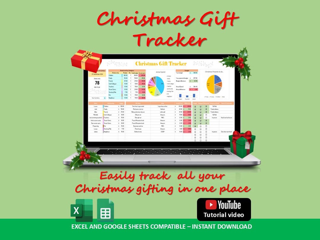 Christmas Gift Tracker Spreadsheet: Excel & Google Sheets (digital ...