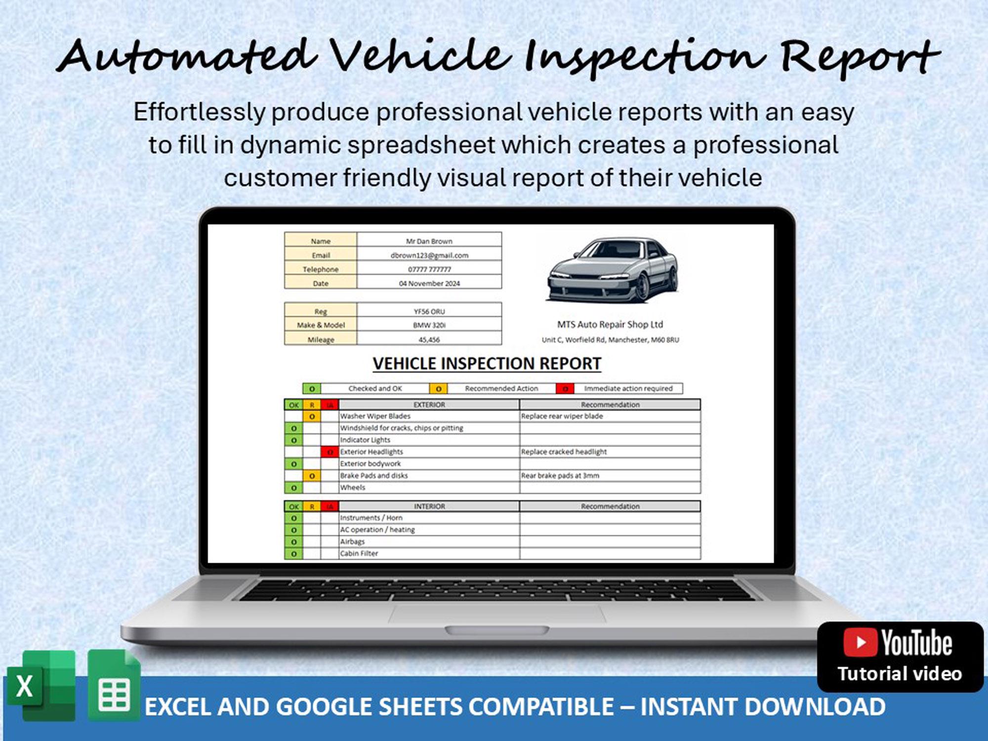 Automated Vehicle Inspection Report Car Evaluation Template Digital ...