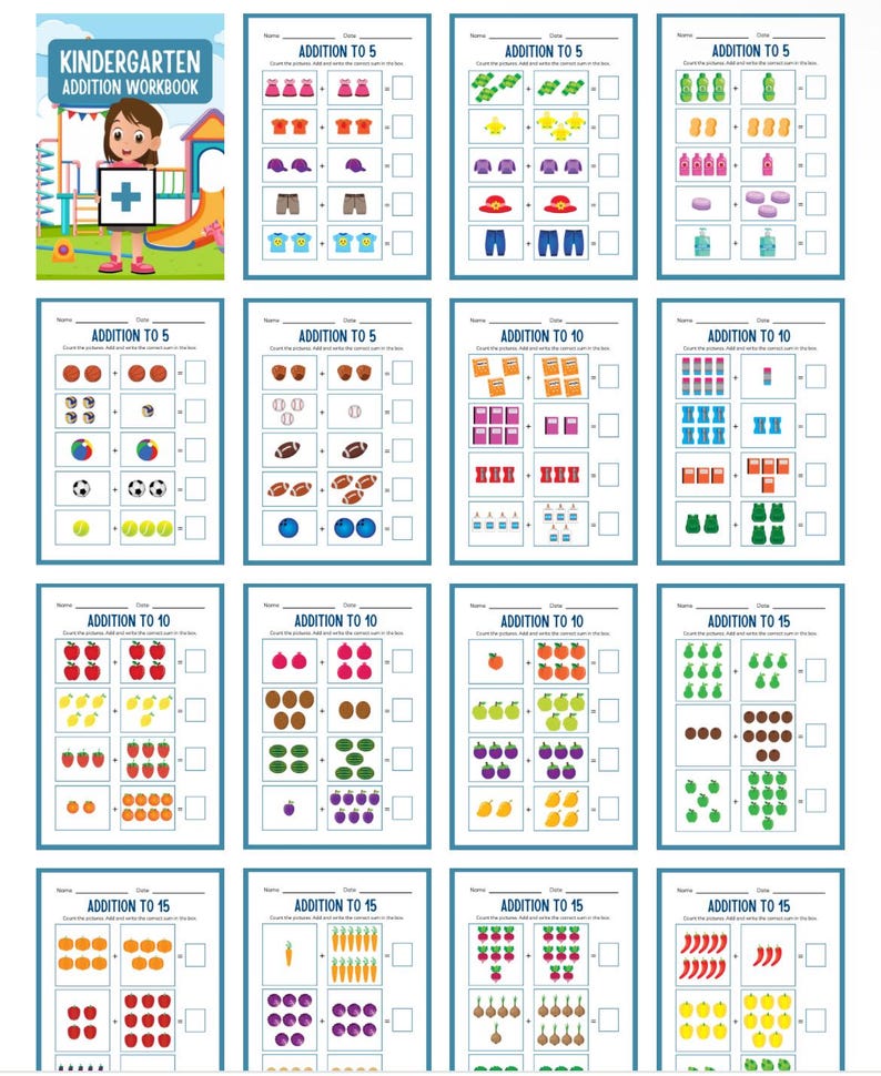 Math Mania: Digital Printable Addition and Counting Workbook for Kids ...
