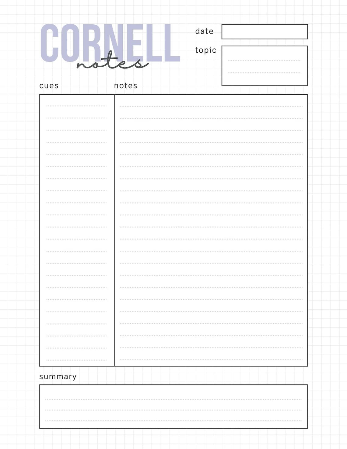 Cornell Notes Digital File, Study Template, Ready Upon Purchase ...