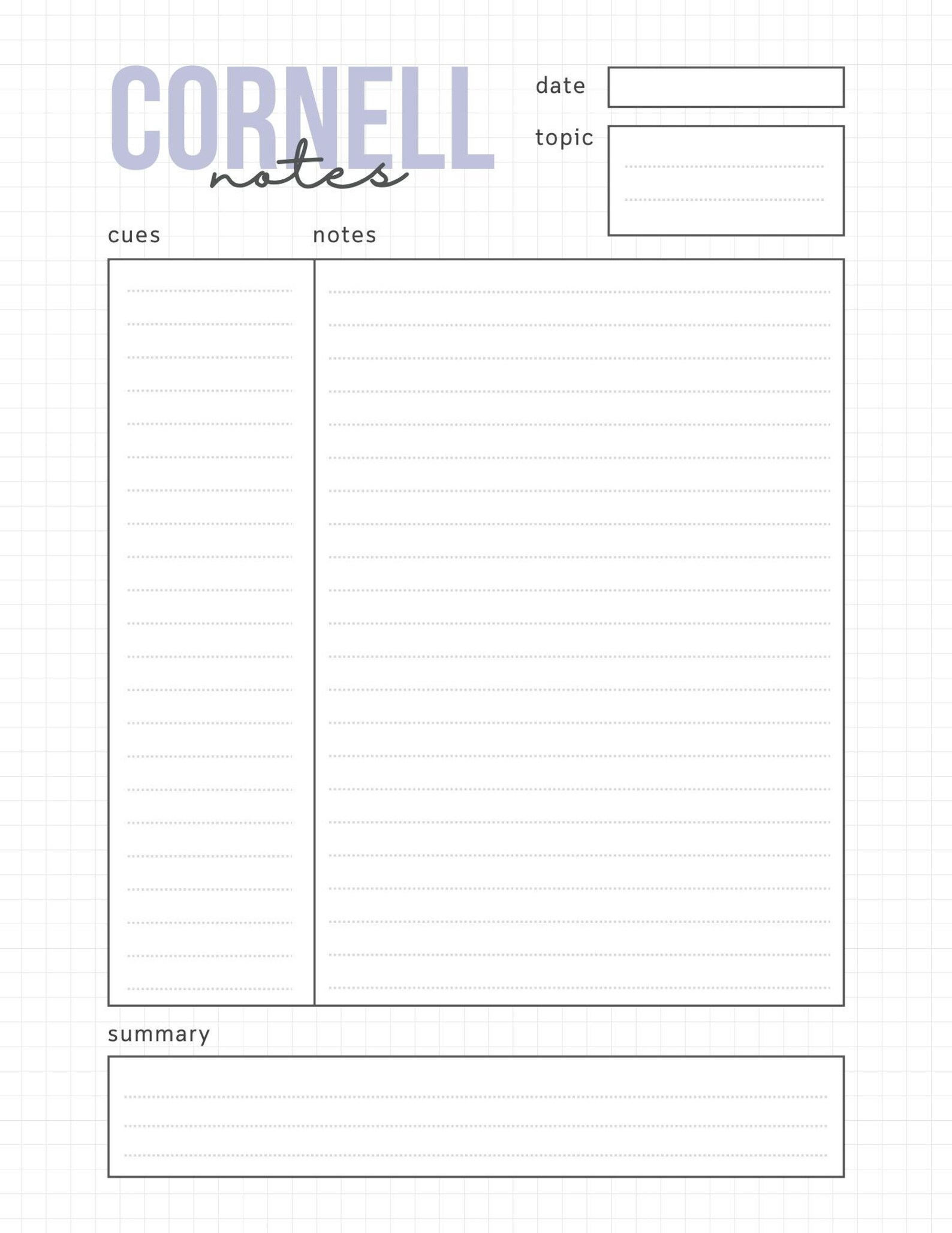 Cornell Notes Digital File, Study Template, Ready Upon Purchase ...