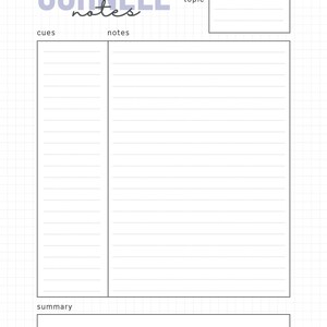 Cornell Notes Digital File, Study Template, Ready Upon Purchase ...