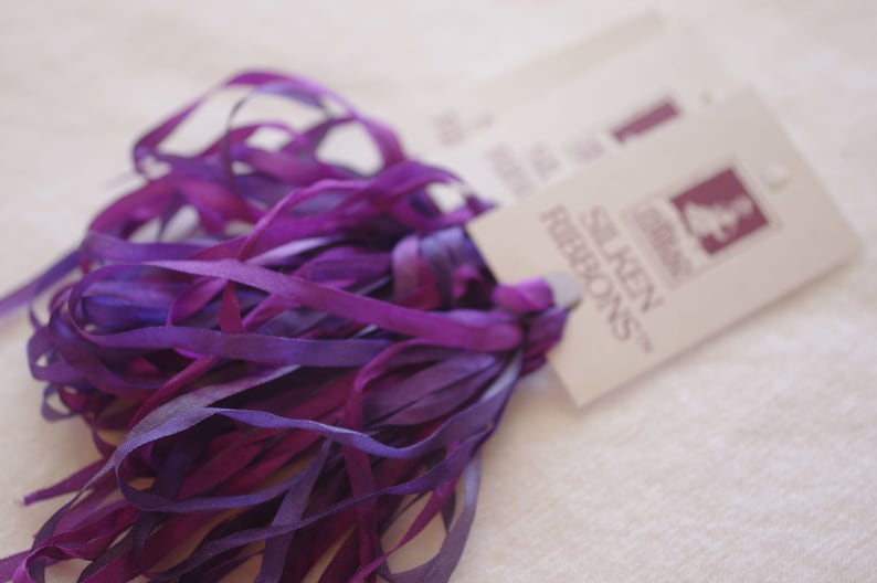 Silken Ribbons 4mm & 7mm by the Threadgatherer. SR4 004 the Lavenders ...