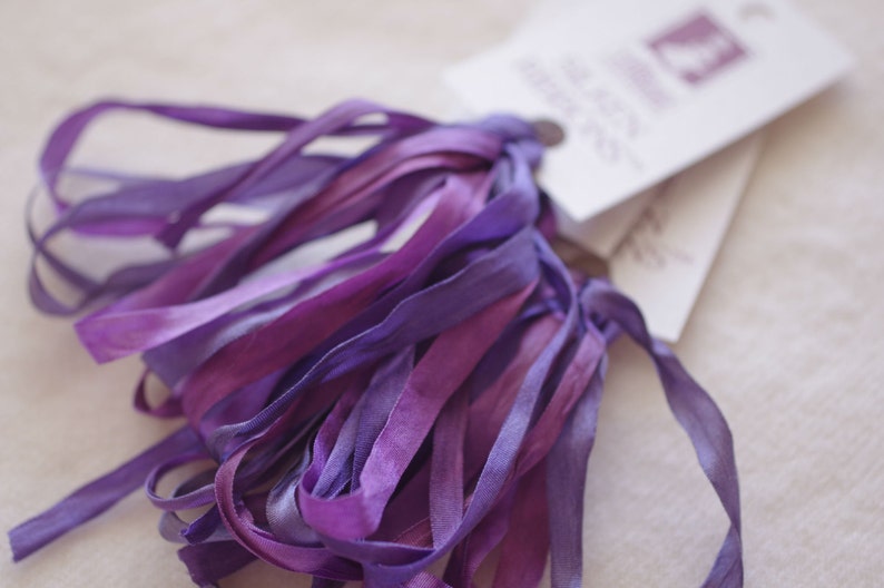 Silken Ribbons 4mm & 7mm by the Threadgatherer. SR4 004 the Lavenders ...