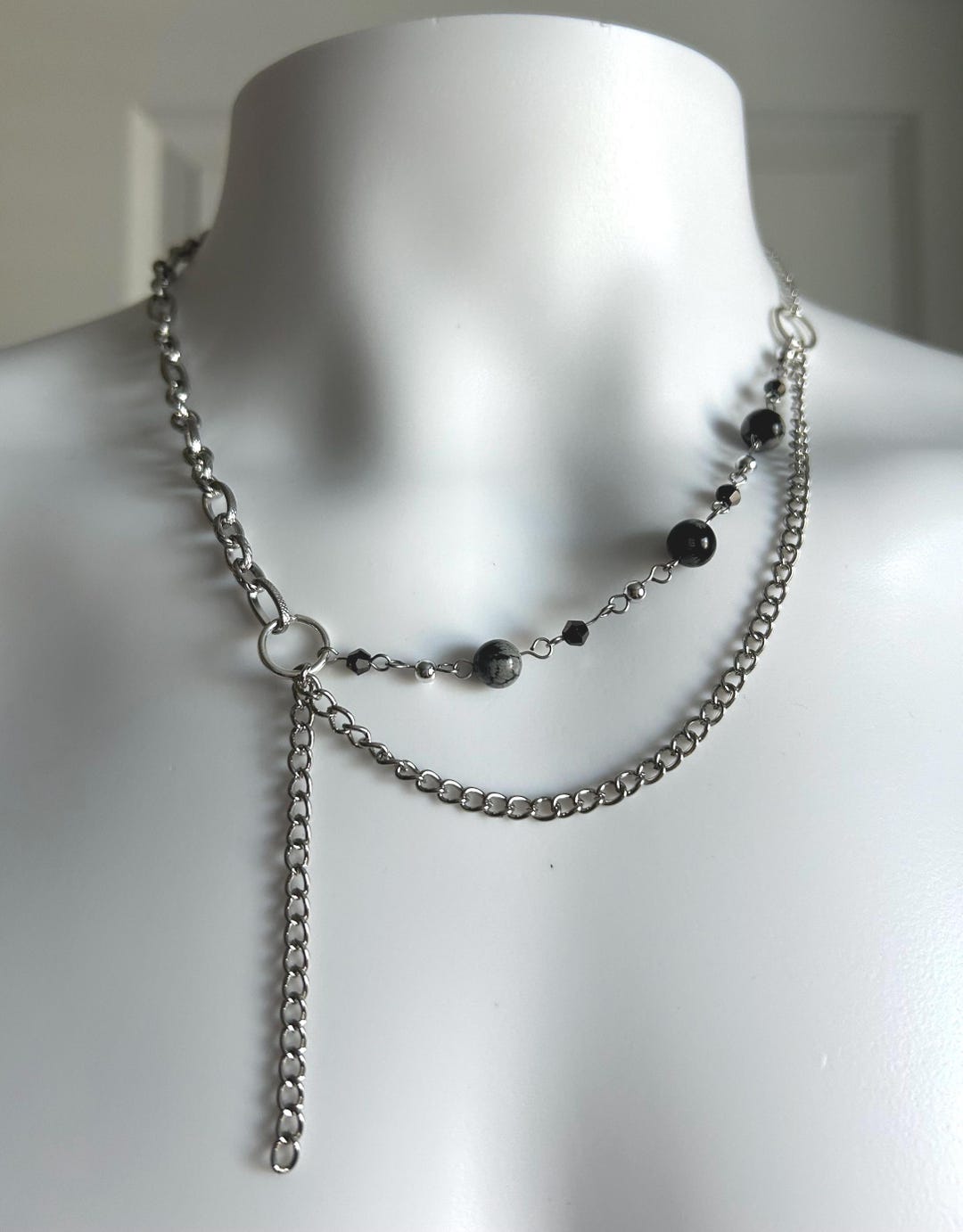 Edgy Silver Chain Necklace Black and Gray Gothic and Grunge Jewelry ...