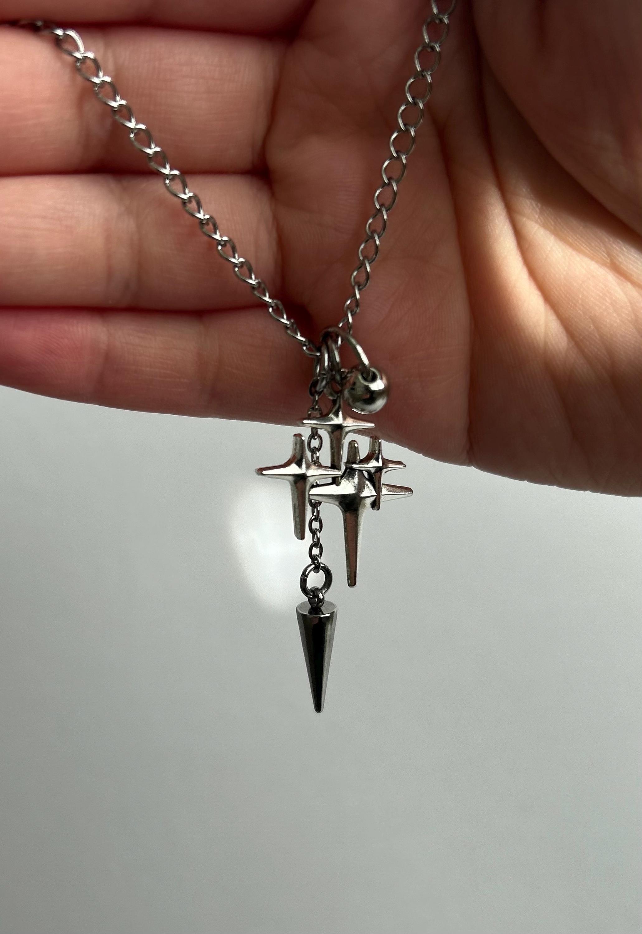Silver Chain Necklace Edgy Spike Star Charm Jewelry Punk Style Acubi ...