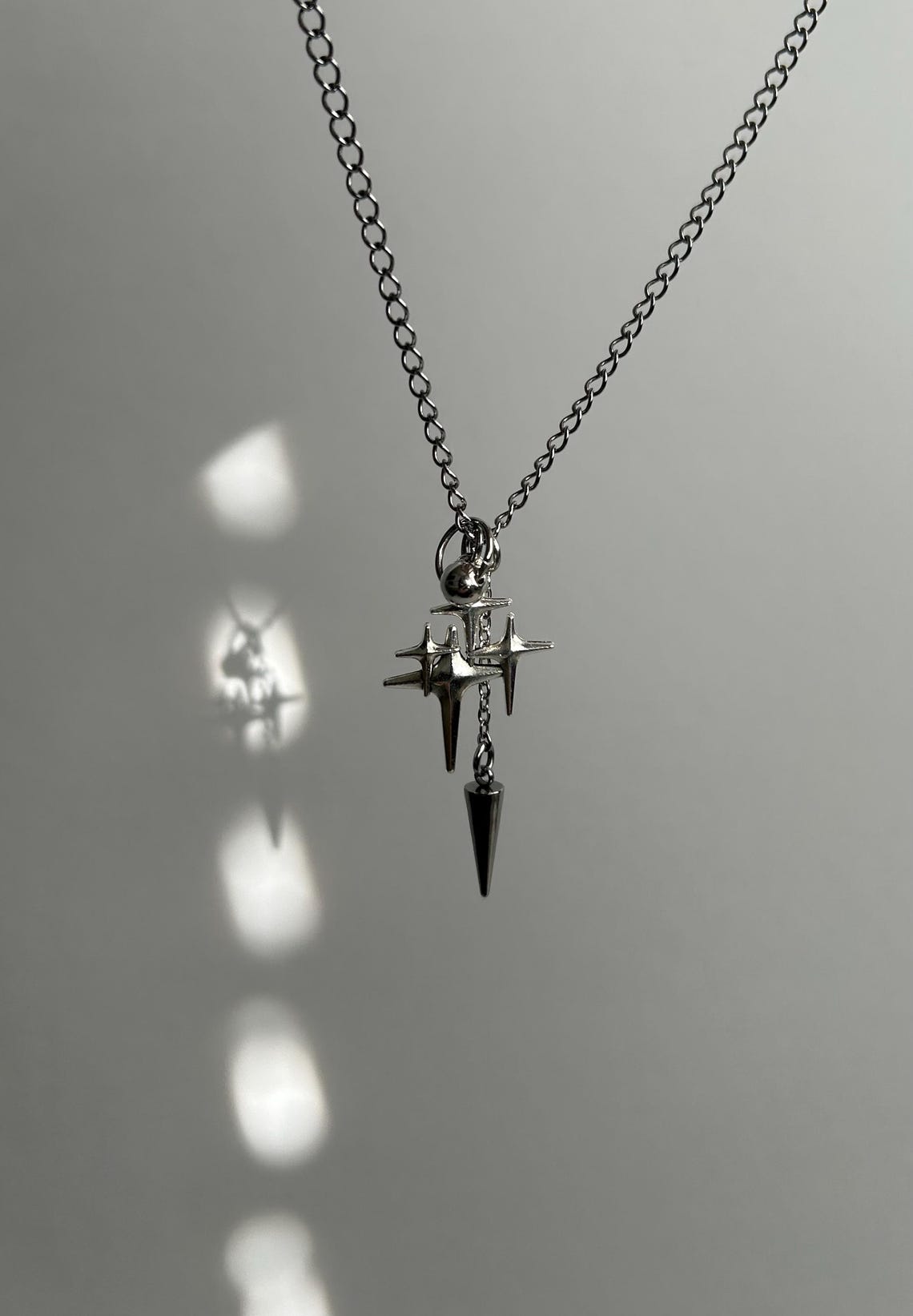 Silver Chain Necklace Edgy Spike Star Charm Jewelry Punk Style Acubi ...