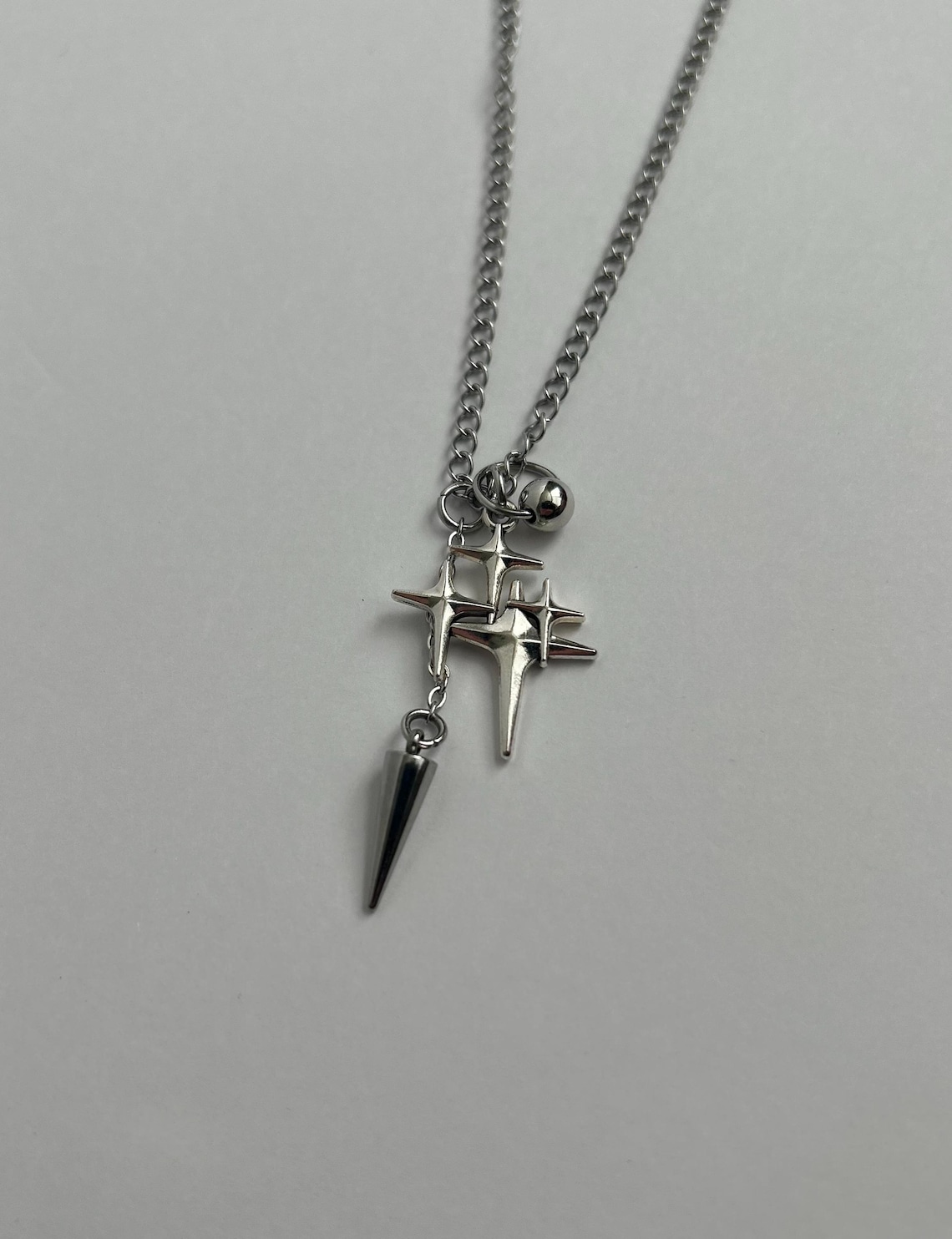 Silver Chain Necklace Edgy Spike Star Charm Jewelry Punk Style Acubi ...