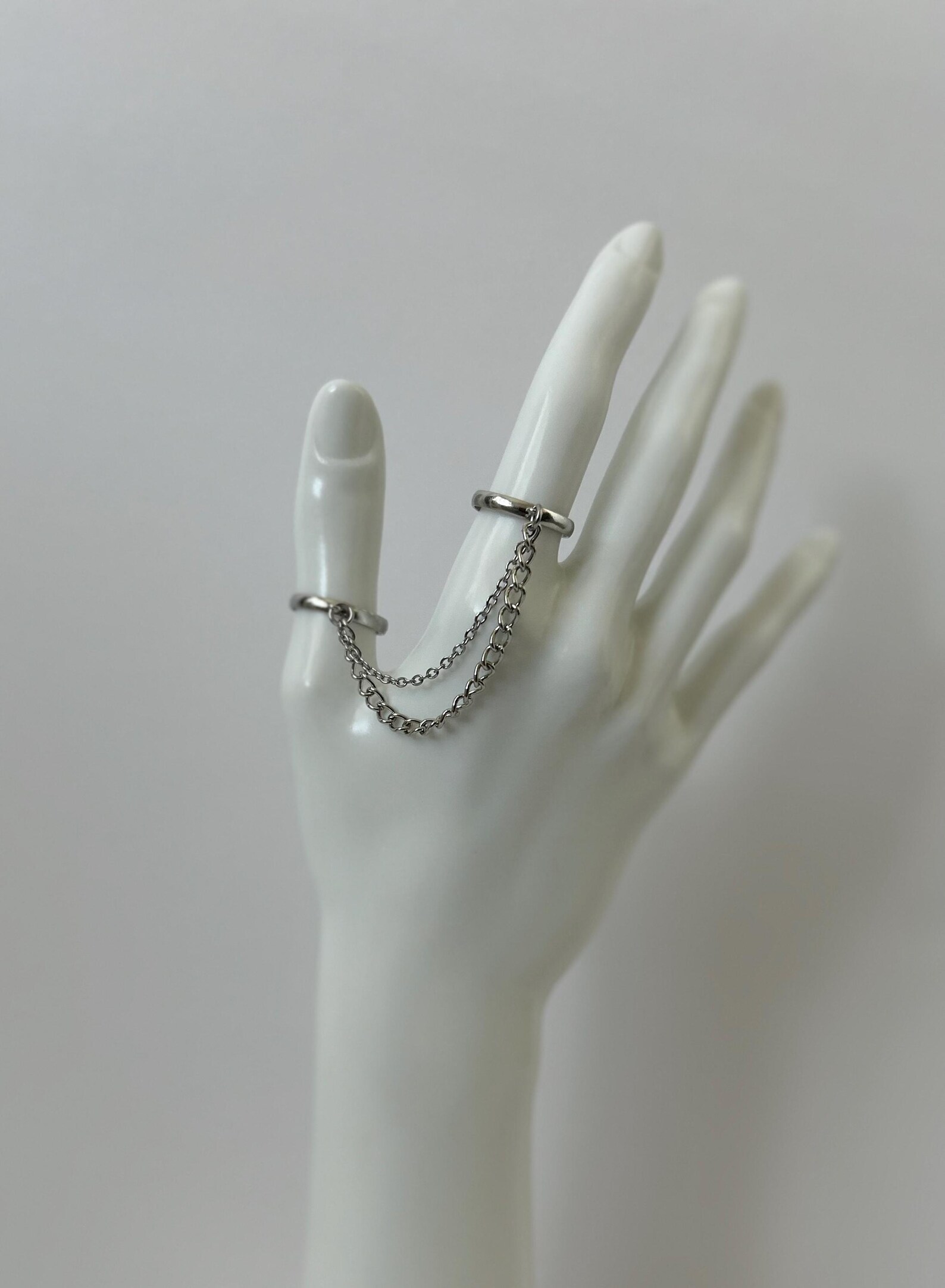 Ring Silver Chain Stackable Statement Ring Double Chain Ring Punk Gothic Style Layered Jewelry ...
