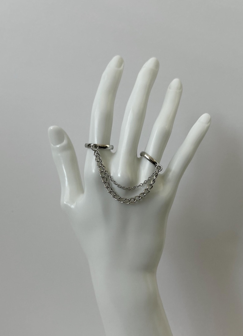 Ring Silver Chain Stackable Statement Ring With Chain Punk Stainless ...