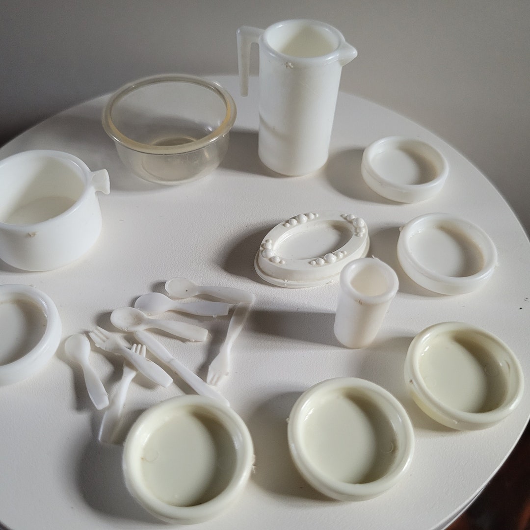 Vintage 1980s Barbie White Kitchen Accessories Vtg Pitcher Silverware ...