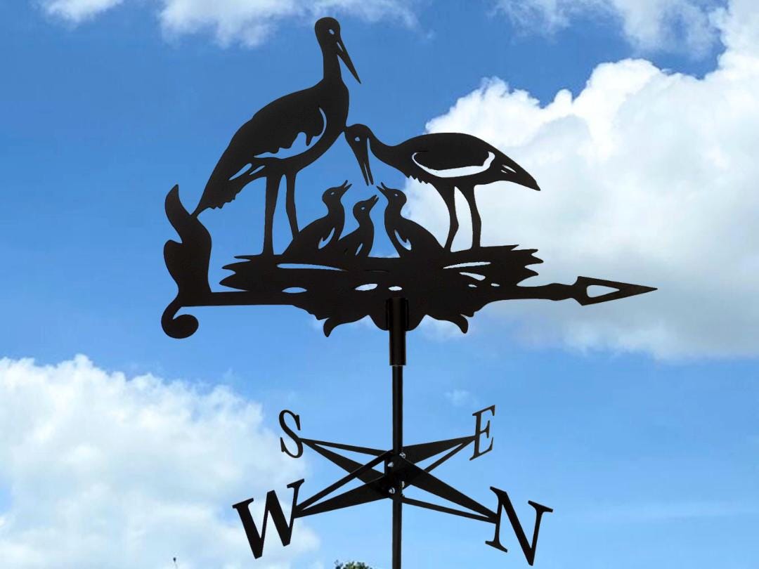 Stork Family Weathervane - Vintage-inspired Metal Wind Vane for Roof or ...