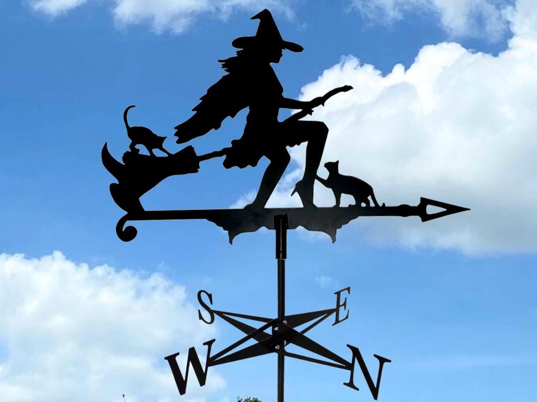 Witch Weathervane With Cats: Halloween Wind Vane for Roof - Metal Wind ...