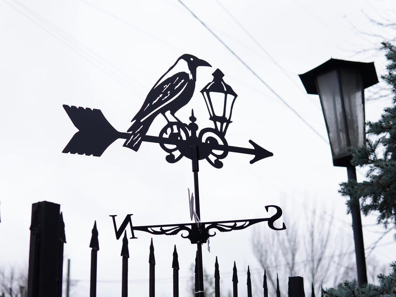 Raven With Lantern Weathervane - Wind Vane Decor for Roof or Garden ...