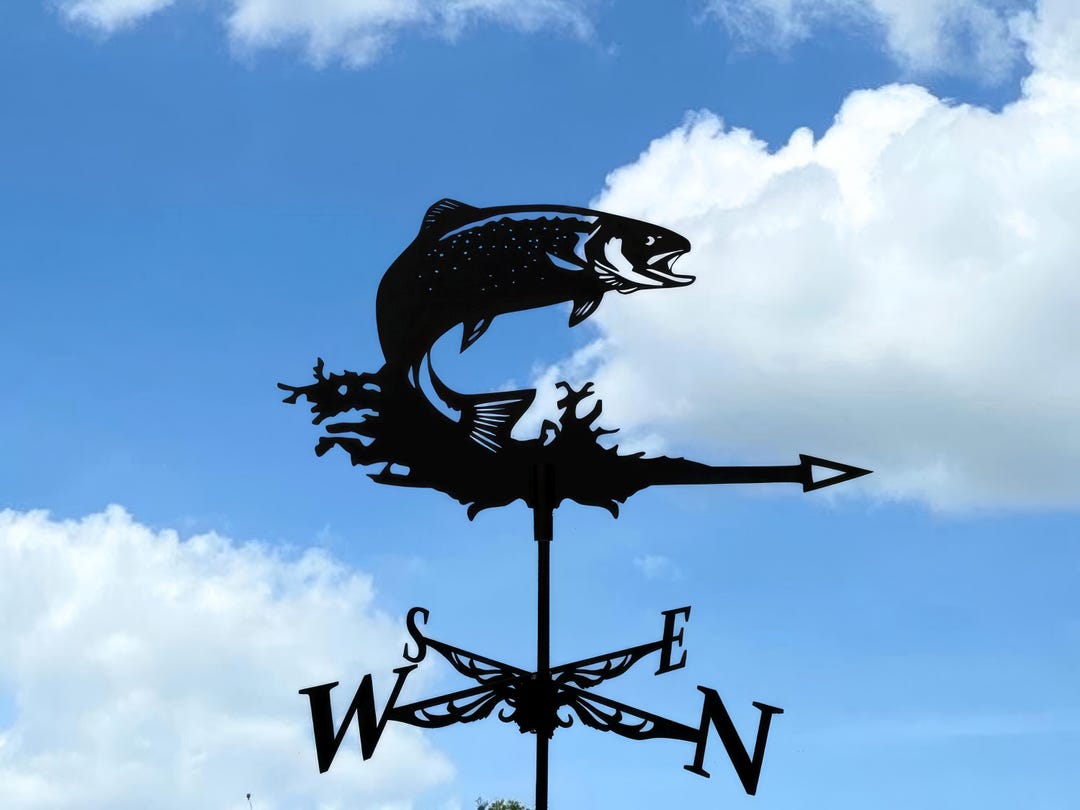 Fish Trout Weather Vane - Wind Vane Decor for Roof or Garden - Metal ...