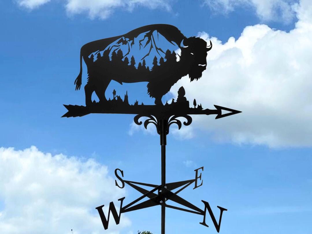 Bison Weathervane - Wind Vane Decor for Roof or Garden - Metal Wind ...