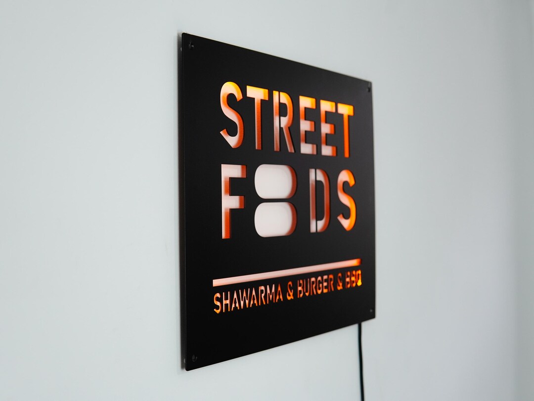 Street Food Custom LED Signage Made From Metal in a Rectangular Shape ...