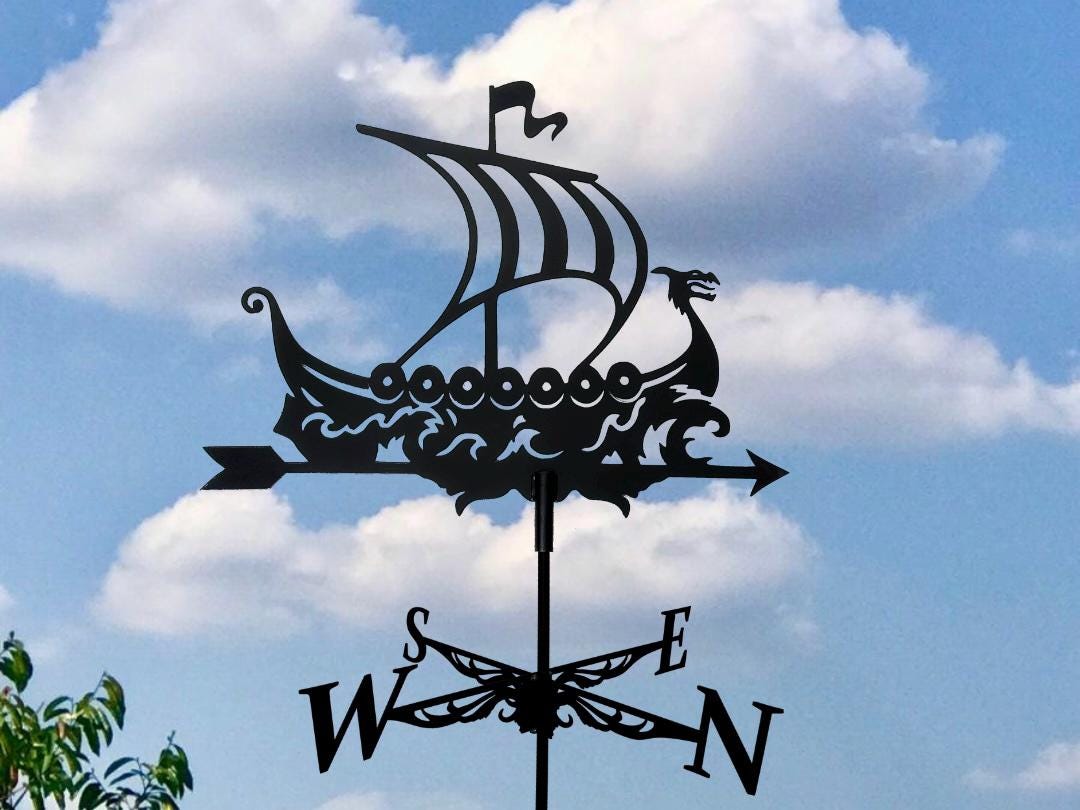 Viking Ship Weathervane – Wind Vane Decor for Roof or Garden - Metal ...