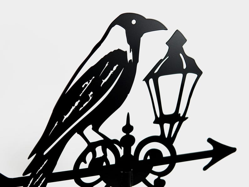 Raven With Lantern Weathervane - Wind Vane Decor for Roof or Garden ...