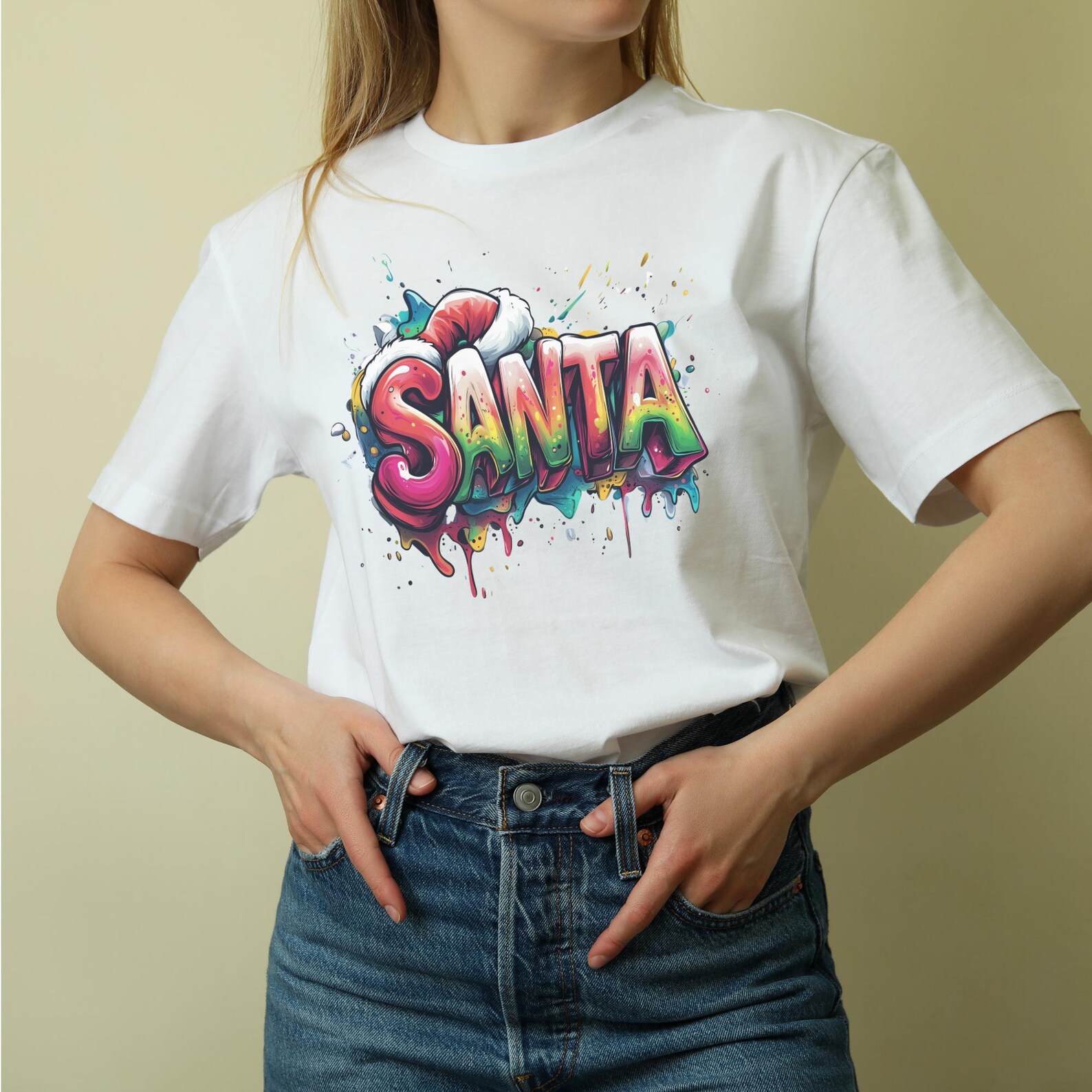 Santa Graffiti Art Colorful Holiday Splatter Paint Design for Festive ...