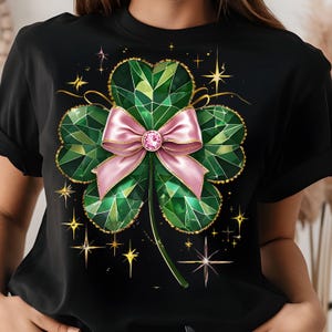 Elegant Four-leaf Clover Digital Art - Pink Bow, Gem Detail & Sparkling ...