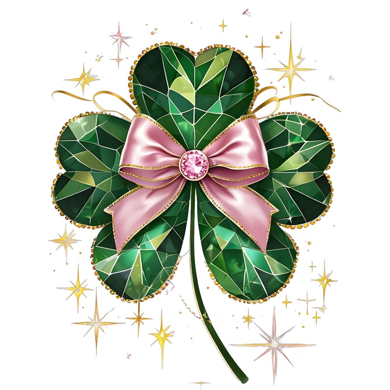 Elegant Four-leaf Clover Digital Art - Pink Bow, Gem Detail & Sparkling ...