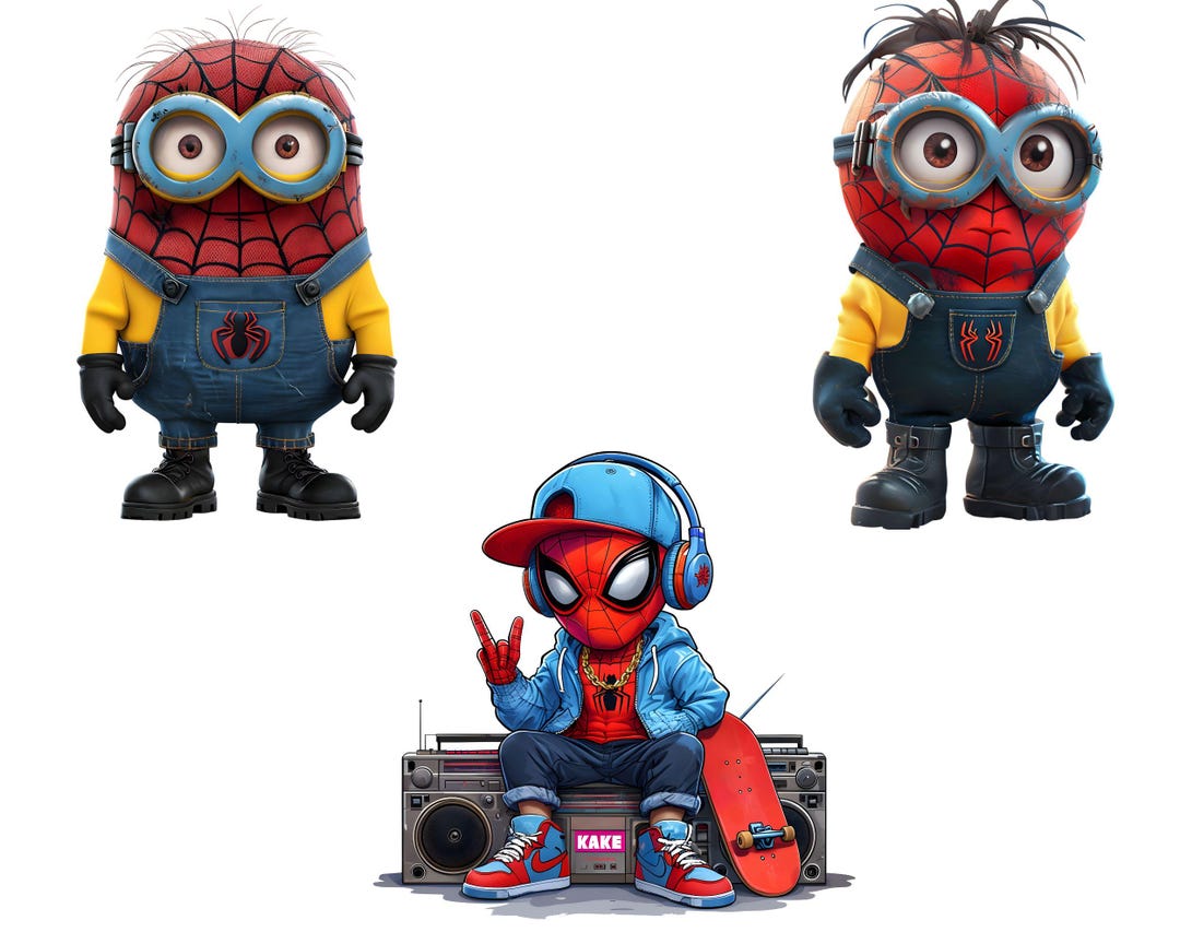 Young Cute Superhero Character Clipart 3 PNG Bundle With Spider Motif ...