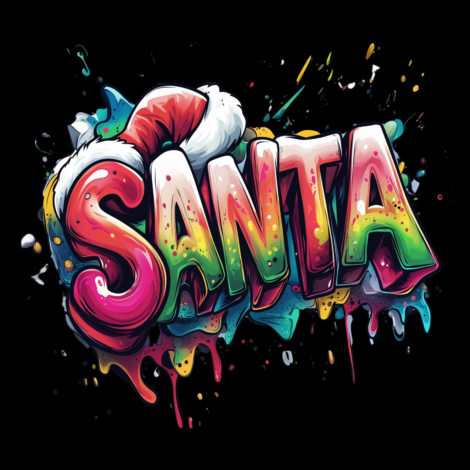 Santa Graffiti Art Colorful Holiday Splatter Paint Design for Festive ...
