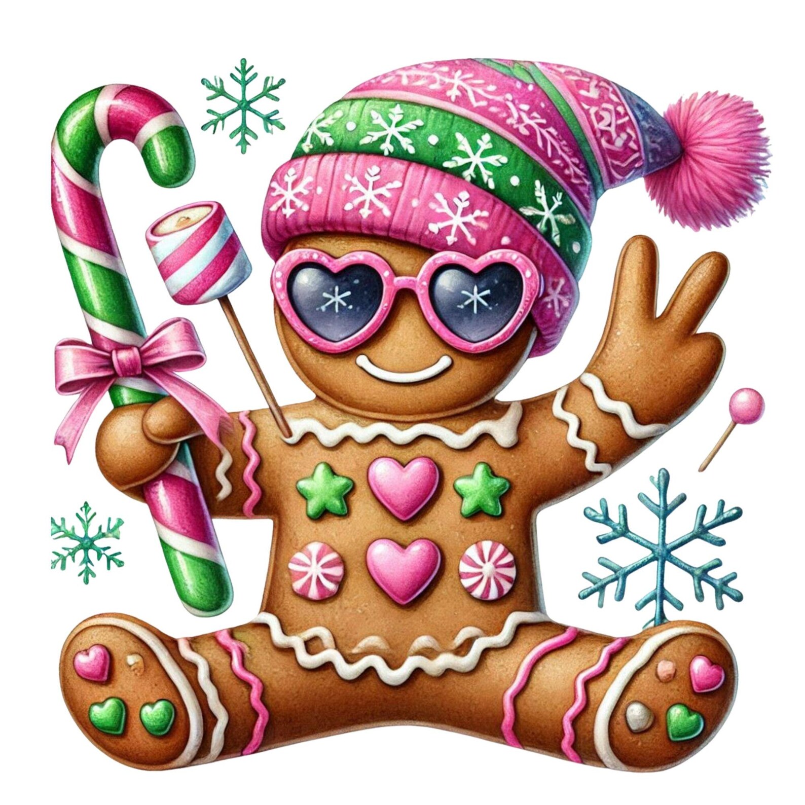 Retro Gingerbread Man Digital Download Christmas Blowing Bubble Png ...