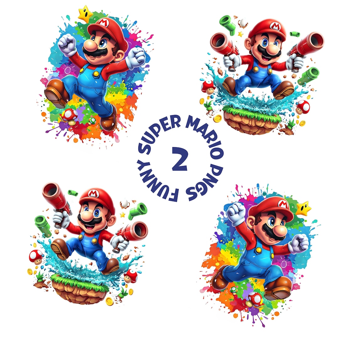 2 Pngs Super Mario Colorful Splash, Fun Mario Clipart Images, Playful ...