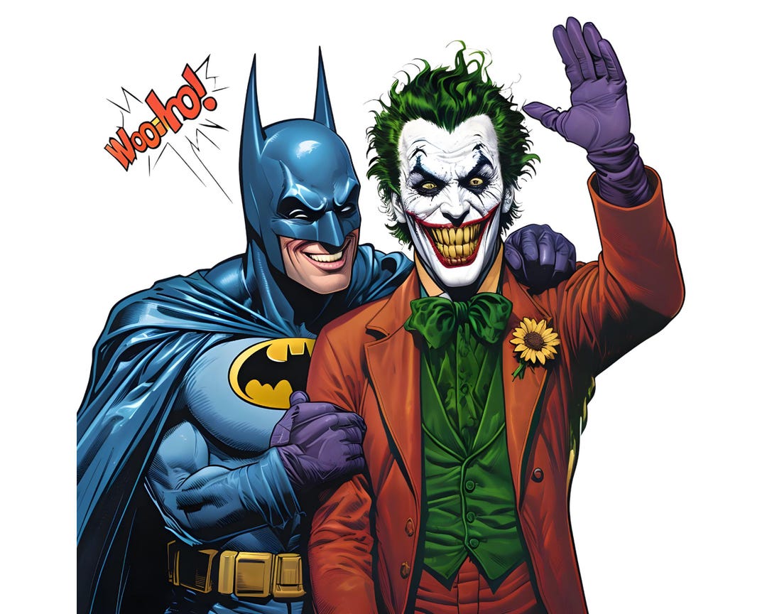 Playful Superhero and Villain Duo With Woo-hoo! Speech Bubble ...